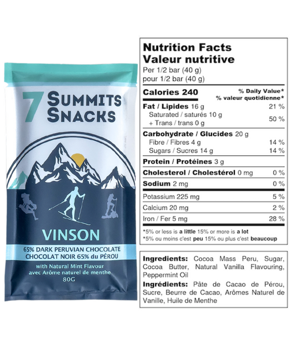 Vinson Dark Chocolate Bars - Natural Peppermint - 6 Bars – 7 Summits Snacks